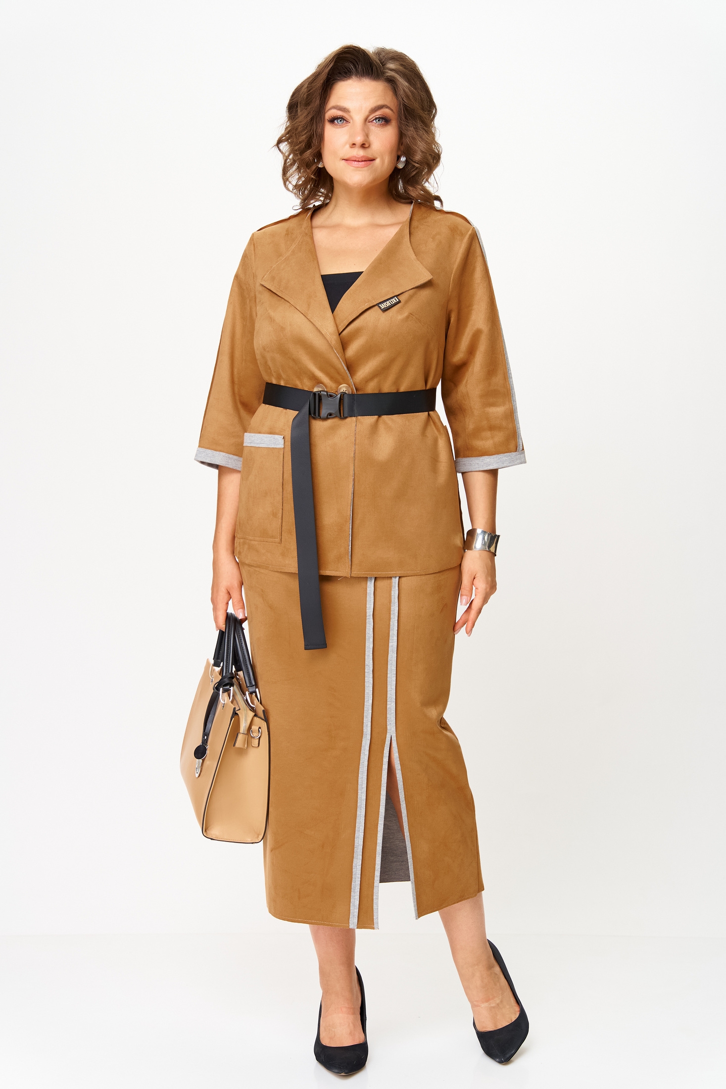 Костюм с юбкой 1388-1 светло-коричневый Michel Chic купить в интернет магазине | в наличии